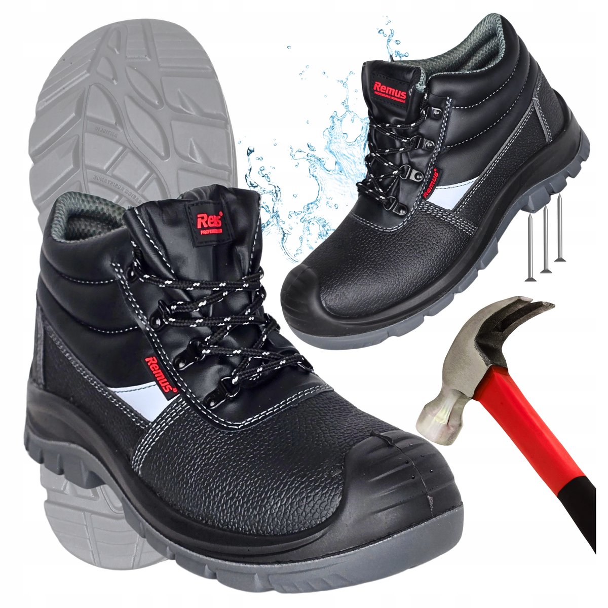 Buty robocze S3 skórzane Wodoodporne z Noskiem BHP odporne na Przebicie ...
