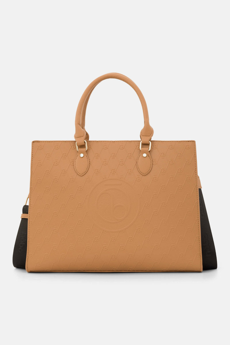 Camelowa shopperka z recyclingu Nobo z wytłoczonym monogramem - Nobo | Moda Sklep EMPIK.COM