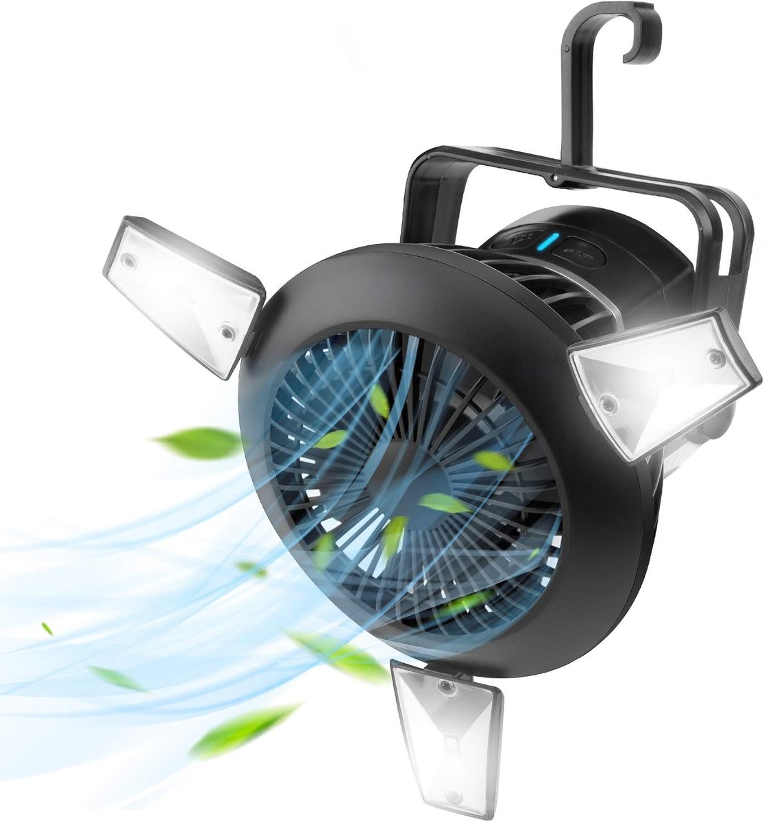 Camping Fan, Tent Fan with Hanging Hook Portable Solar Fan with Light ...