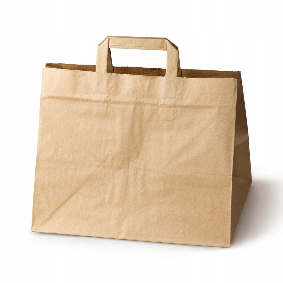 CATERINGOWE TORBY PAPIEROWE 32x22x24,5 cm BRĄZOWE z PŁASKIM UCHWYTEM 25 ...
