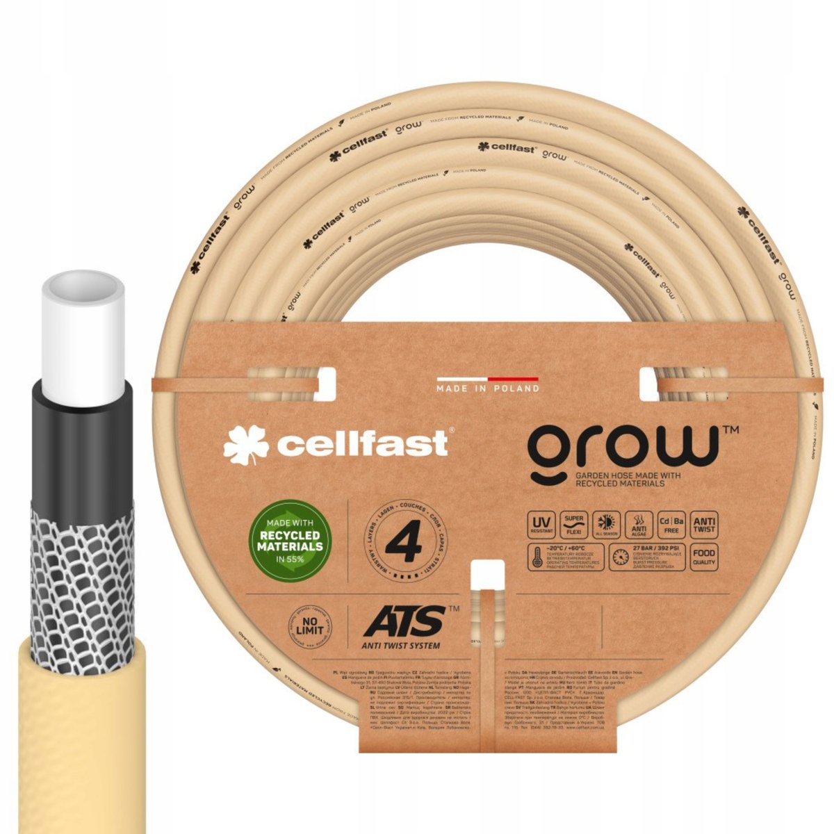 Cellfast, Wąż ogrodowy 4 warstwowy GROW 1/2" (12,5 mm) 15 mb , 13-500 ...