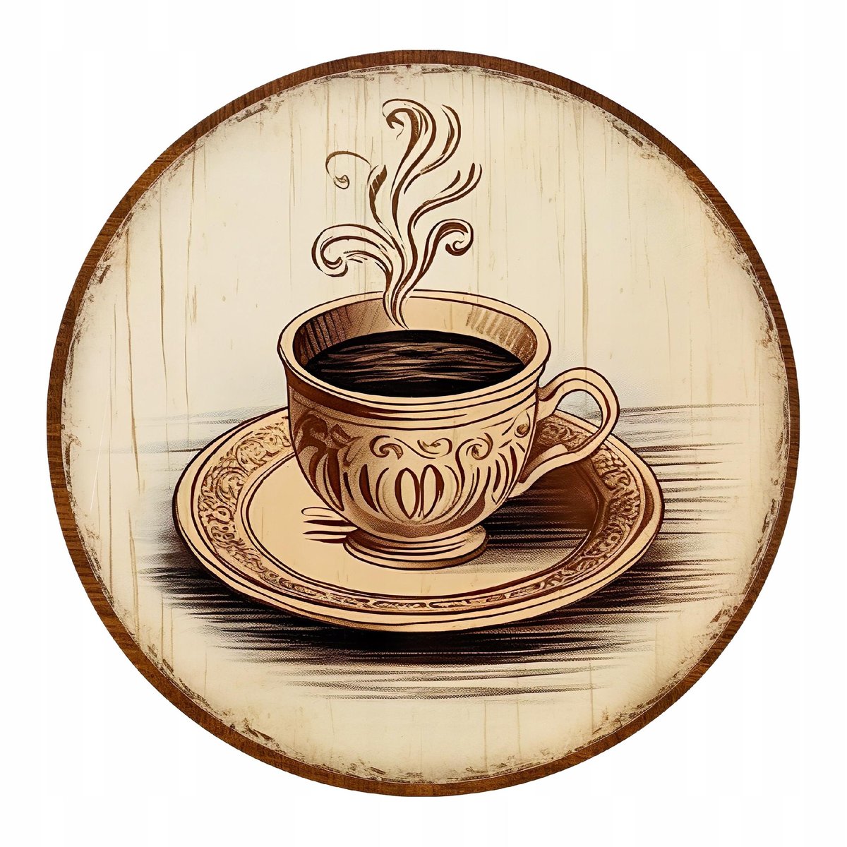 Ceramiczne podkładki kubek x4 POD KUBEK Z KAWĄ - RYSUNEK VINTAGE LOOK ...