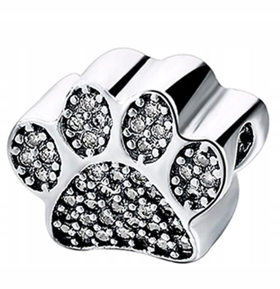 Charms Srebrny Psia Kocia Łapka Paw Łapa Psa Kota Pies Kot Dog SREBRO ...