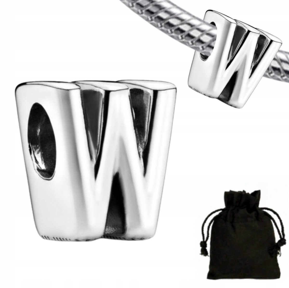 Charms Zawieszka Litera W Literka + Woreczek - Charms | Moda Sklep EMPIK.COM