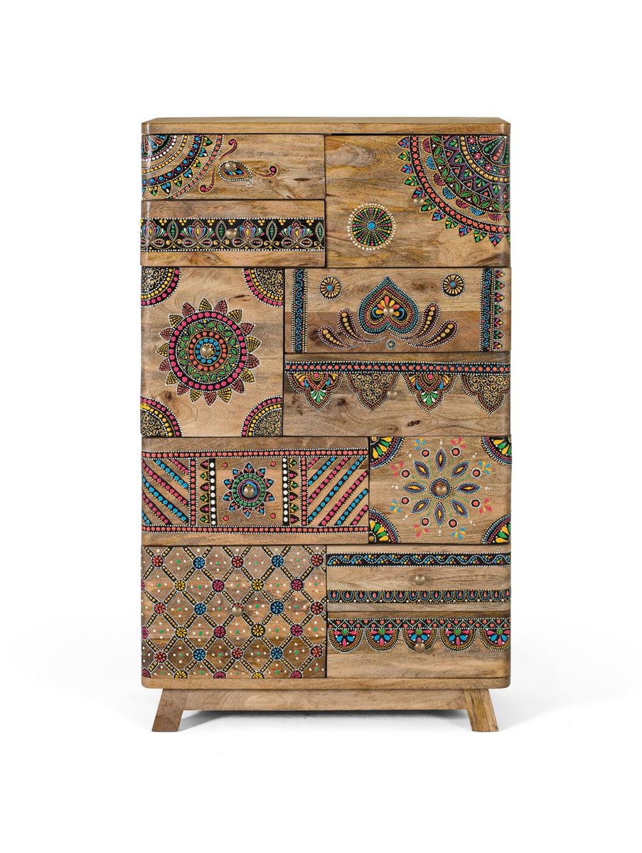Chest of drawers with 11 drawers in hand-painted mango wood 98x60x30 ...