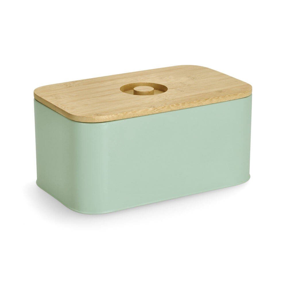 Chlebak metalowy miętowy z bambusową pokrywką 30x18 x14 cm - MIA home | Sklep EMPIK.COM