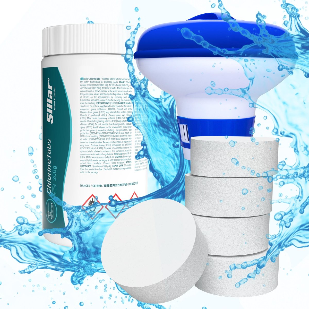 Chlor tabletki do basenu 1kg 200g do chemia basenowa + pływak do basenu ...