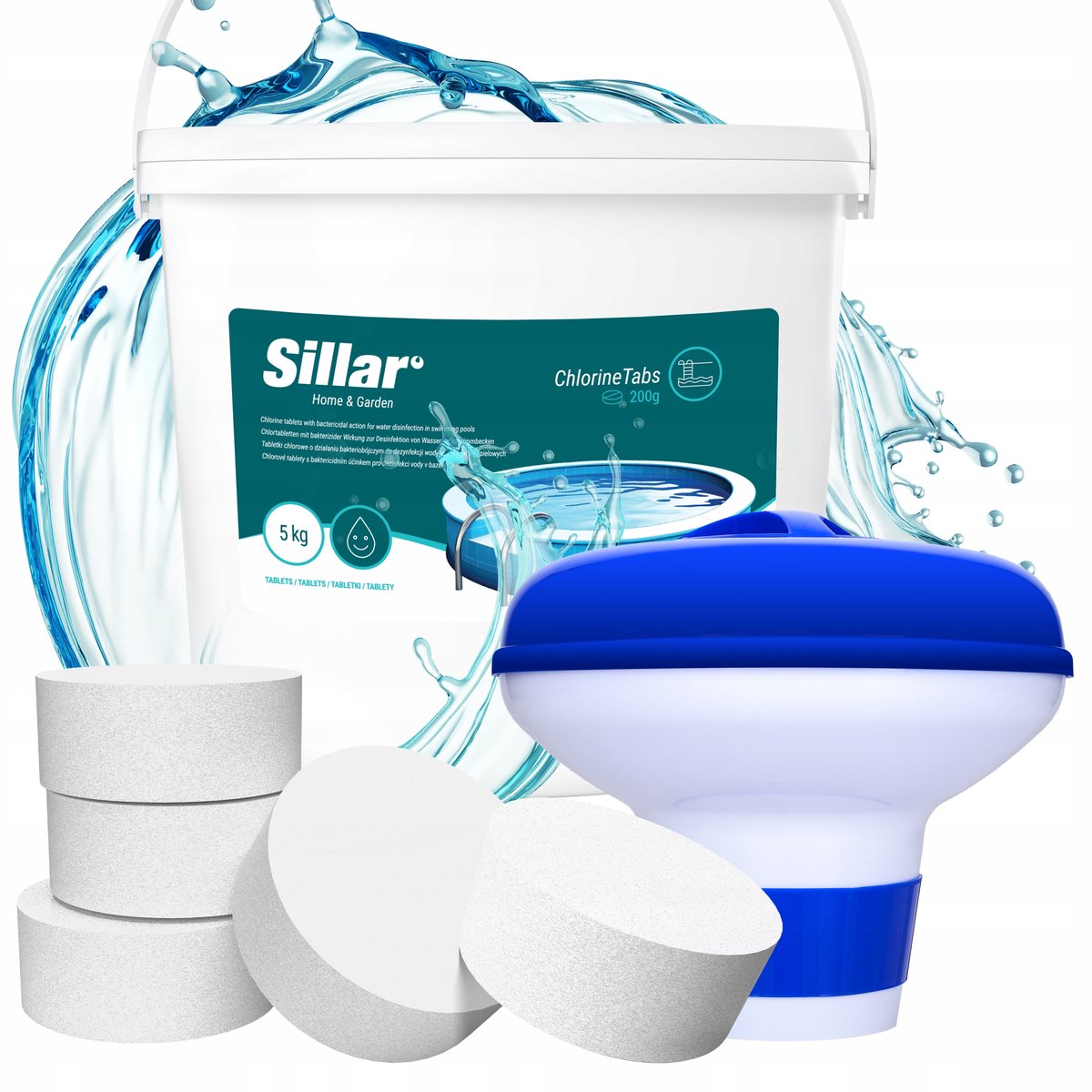 Chlor tabletki do basenu 5kg 200g do chemia basenowa + pływak do basenu ...