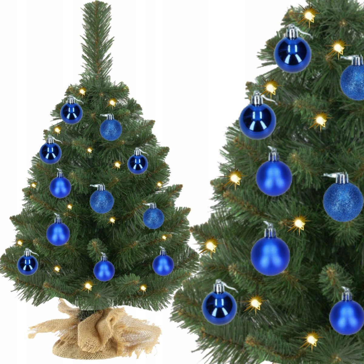 Choinka Sztuczna- Choineczka Mała Gęsta 50Cm + Niebieskie Bombki+ Led ...