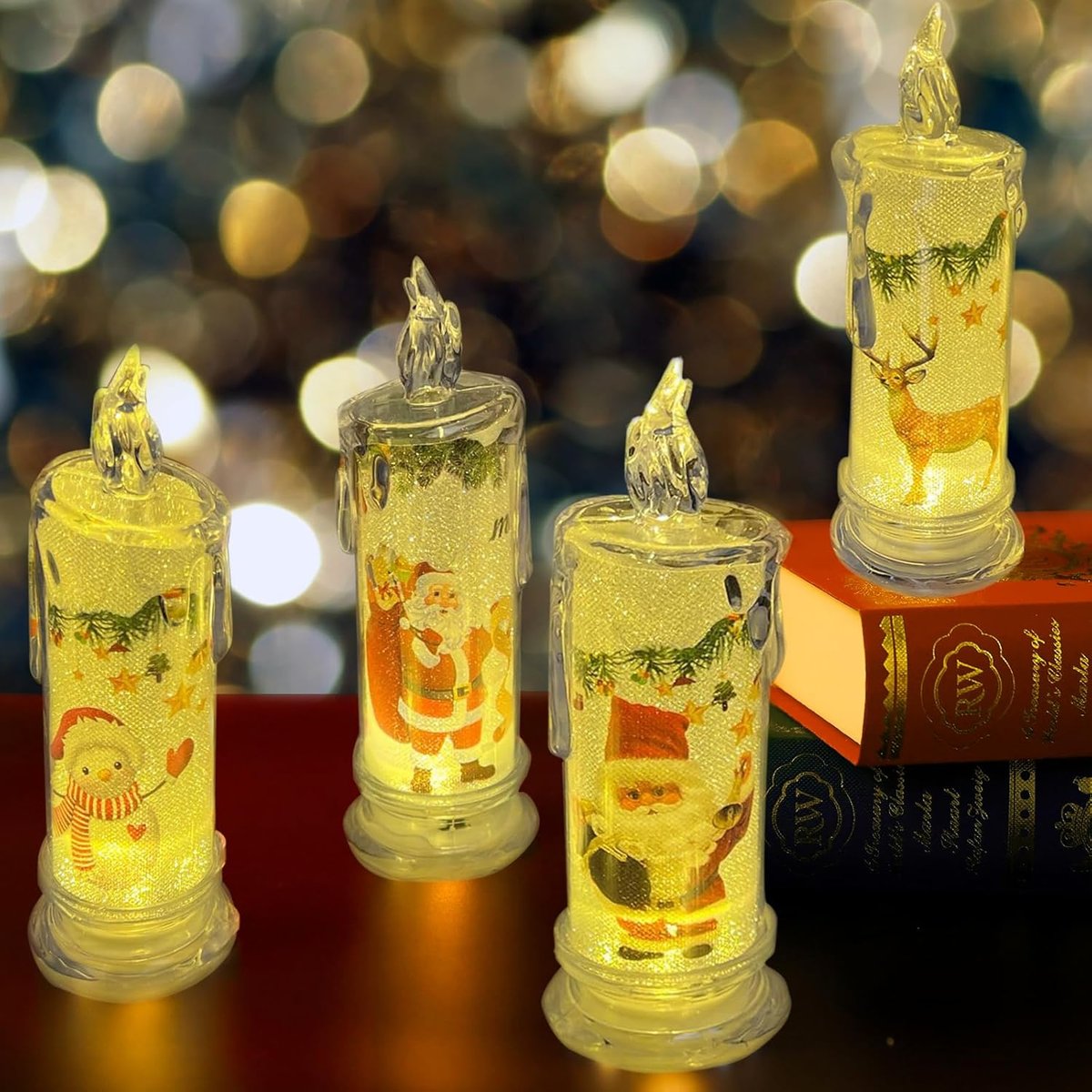 Christmas Flameless White Candles with Santa Claus, Snowman, Decals ...
