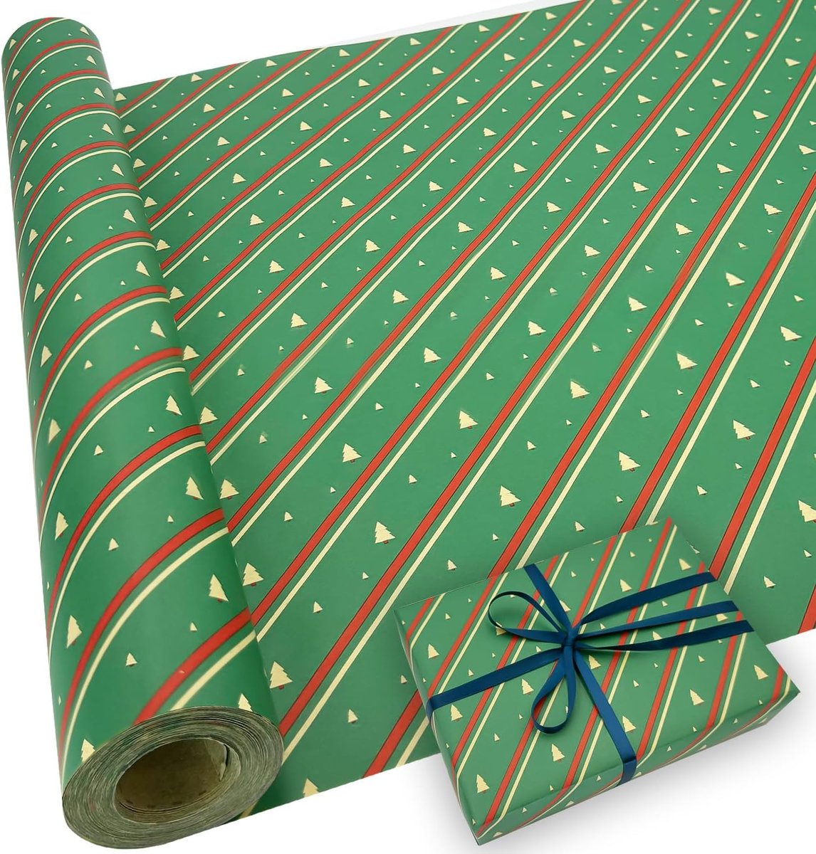 Christmas Kraft Gift Wrapping Paper: Roll Package Green Festive Design ...