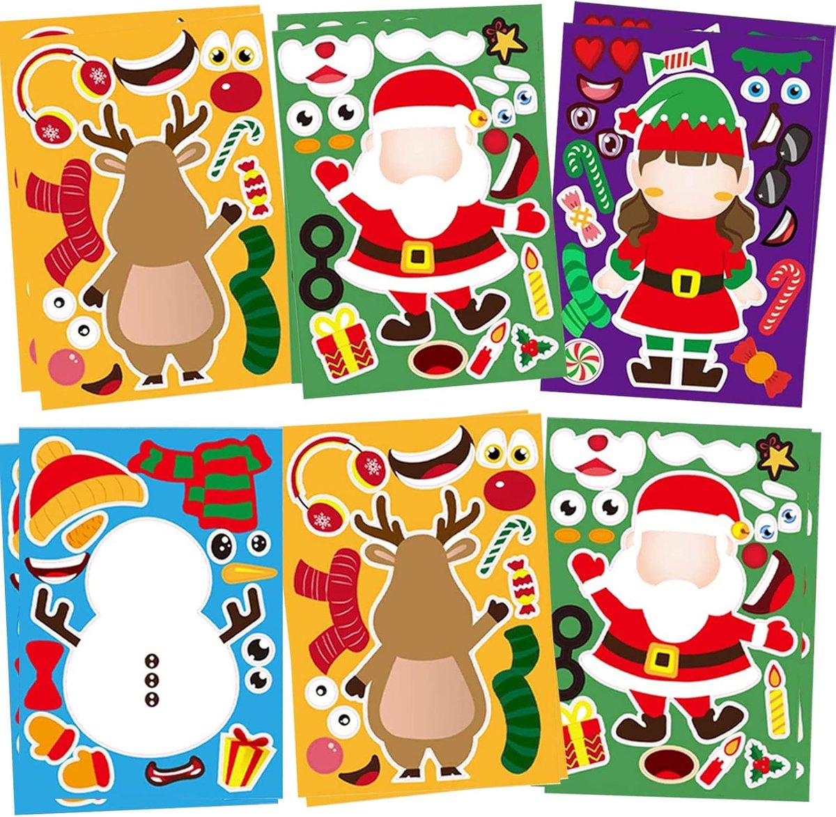 Christmas Make-a-face Stickers, 32 Sheets Christmas Stickers Make Your ...