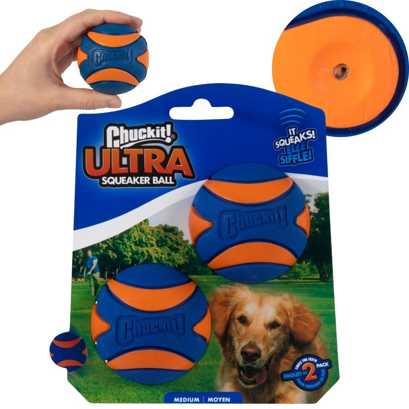 Chuckit! ULTRA SQUEAKER MEDIUM 2-PAK zestaw dwie piłki do aportowania 6 ...