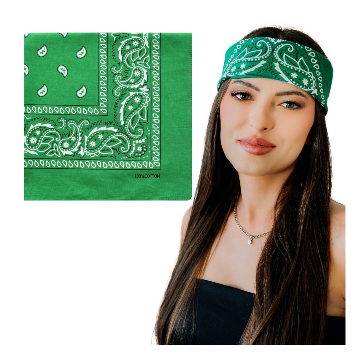 Chusta Bandana Zielona na Głowę Bawełniana do Włosów w Paisley ...