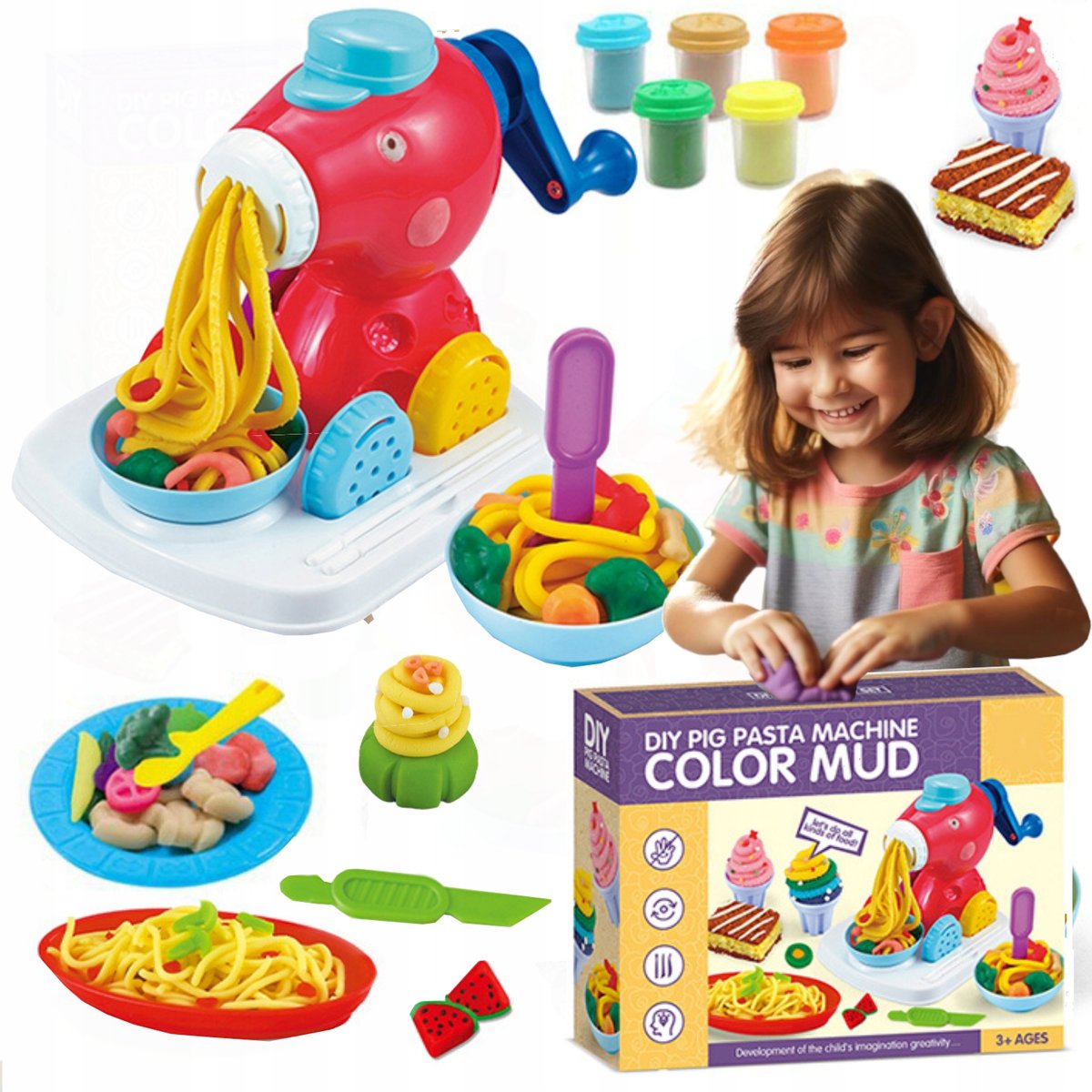 Ciastolina Z Maszynką Zestaw Kreatywny Masa Plastyczna Kolorowa Foremki ...