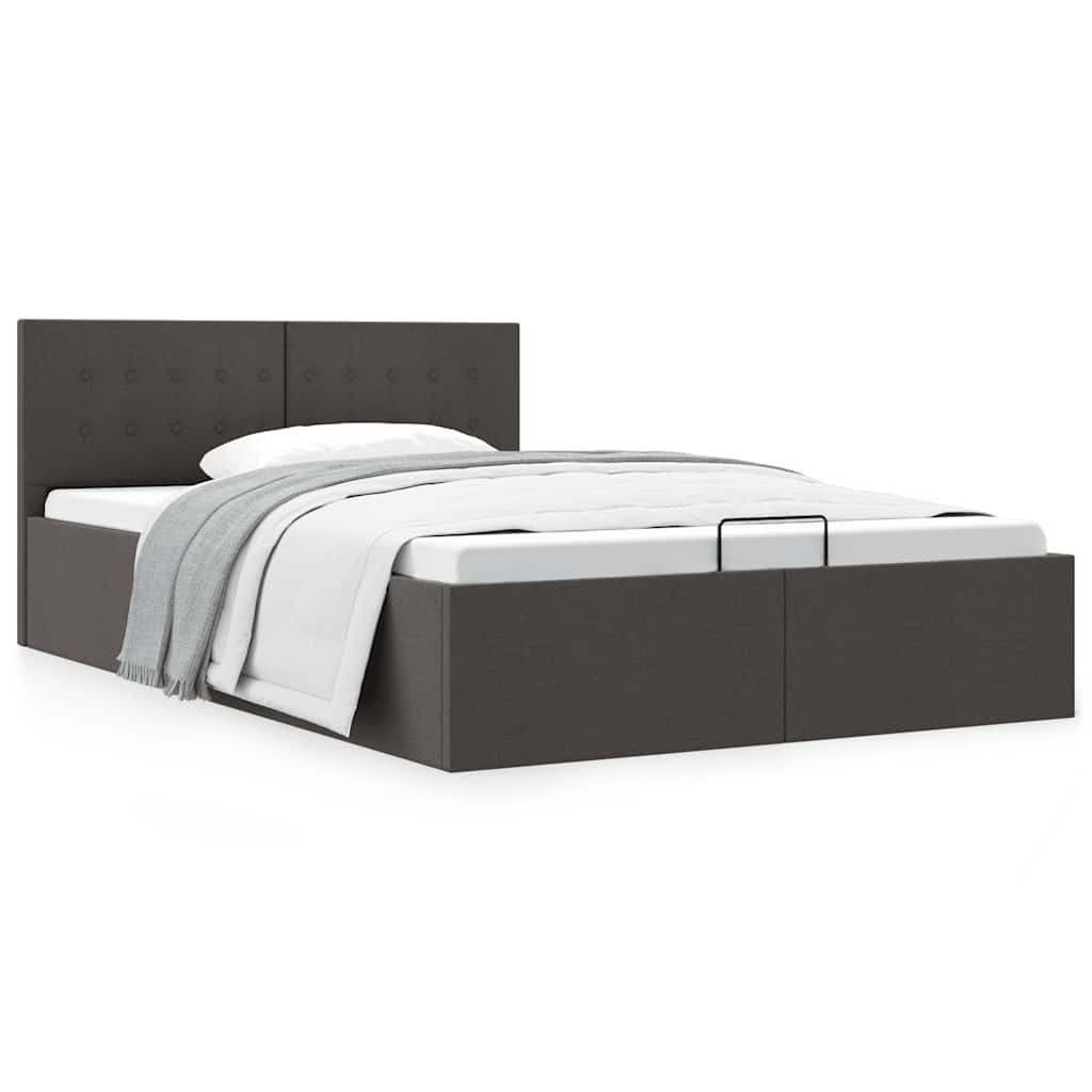 Ciemnoszare łóżko podwójne z podnośnikiem hydraulicznym 211 x 128 x 73 ...