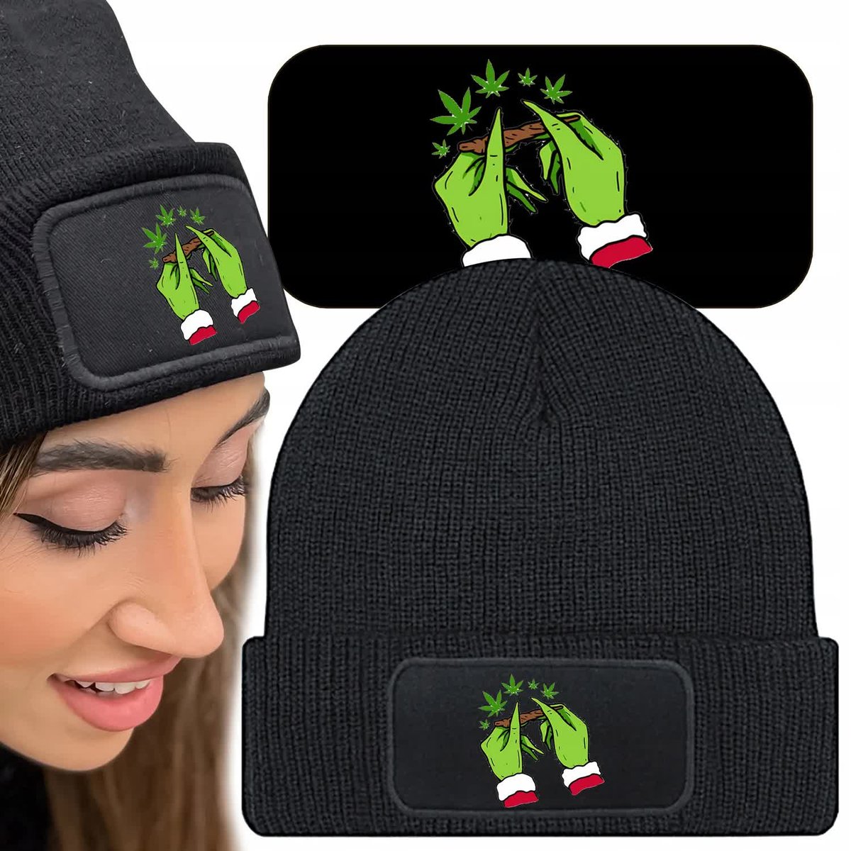 Ciepła Czapka Zimowa Czarna WEED GRINCH Modne Wz - Inna marka | Moda ...