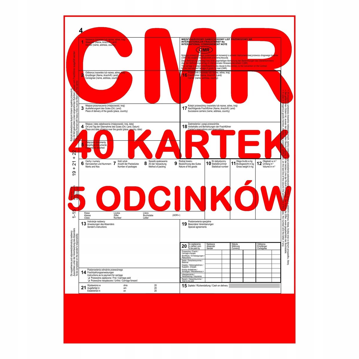 CMR List Przewozowy 40 kartek - 5 odcinków - 8 kompletów - Inny ...