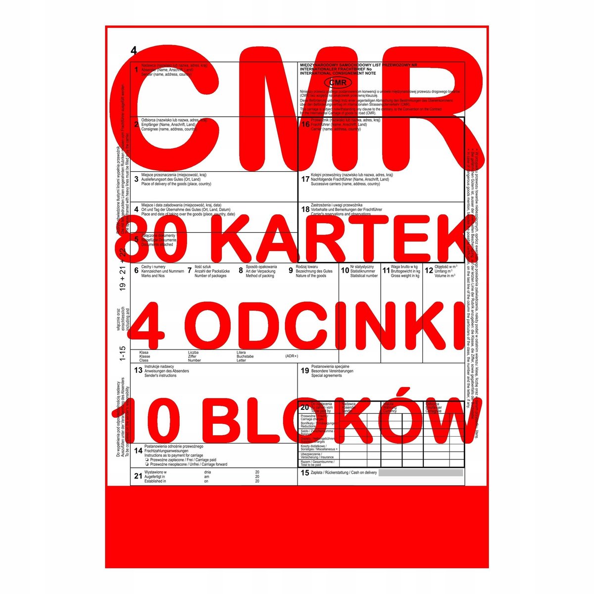 CMR List Przewozowy 80 kartek - 4 odcinki - 20 kompletów - 10 szt ...