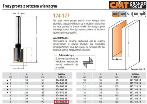 Cmt Frez Prosty Z Ostrzem Wiercącym Hm D=8 I=40 L=90 S=8 - CMT | Sklep ...