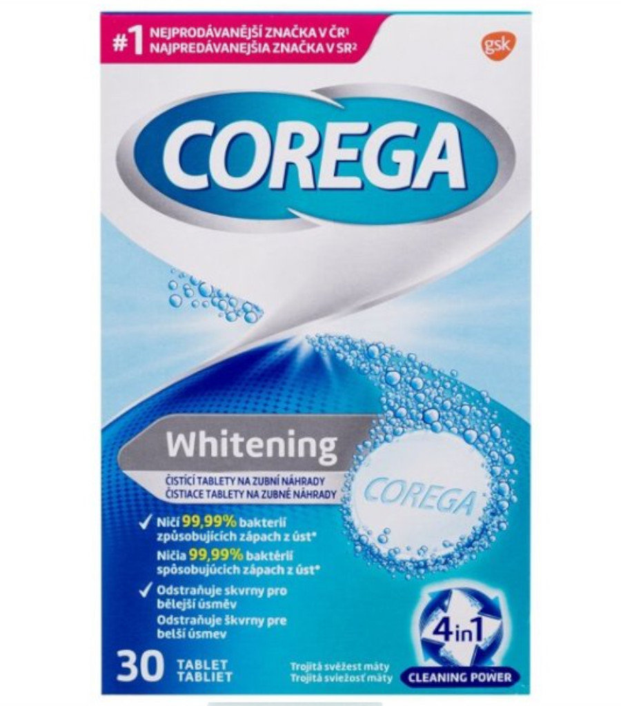 Corega, Whitening, Wybielające Tabletki do Czyszczenia Protez, 30 Tab ...