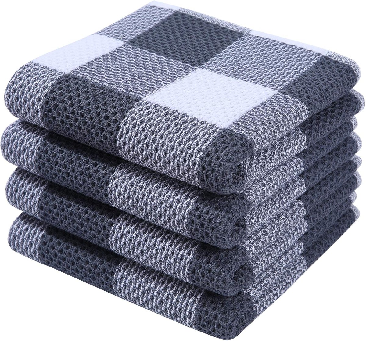 Cotton Waffle Weave Buffalo Plaid Kitchen Towels, 13 in x 28 in, Super ...