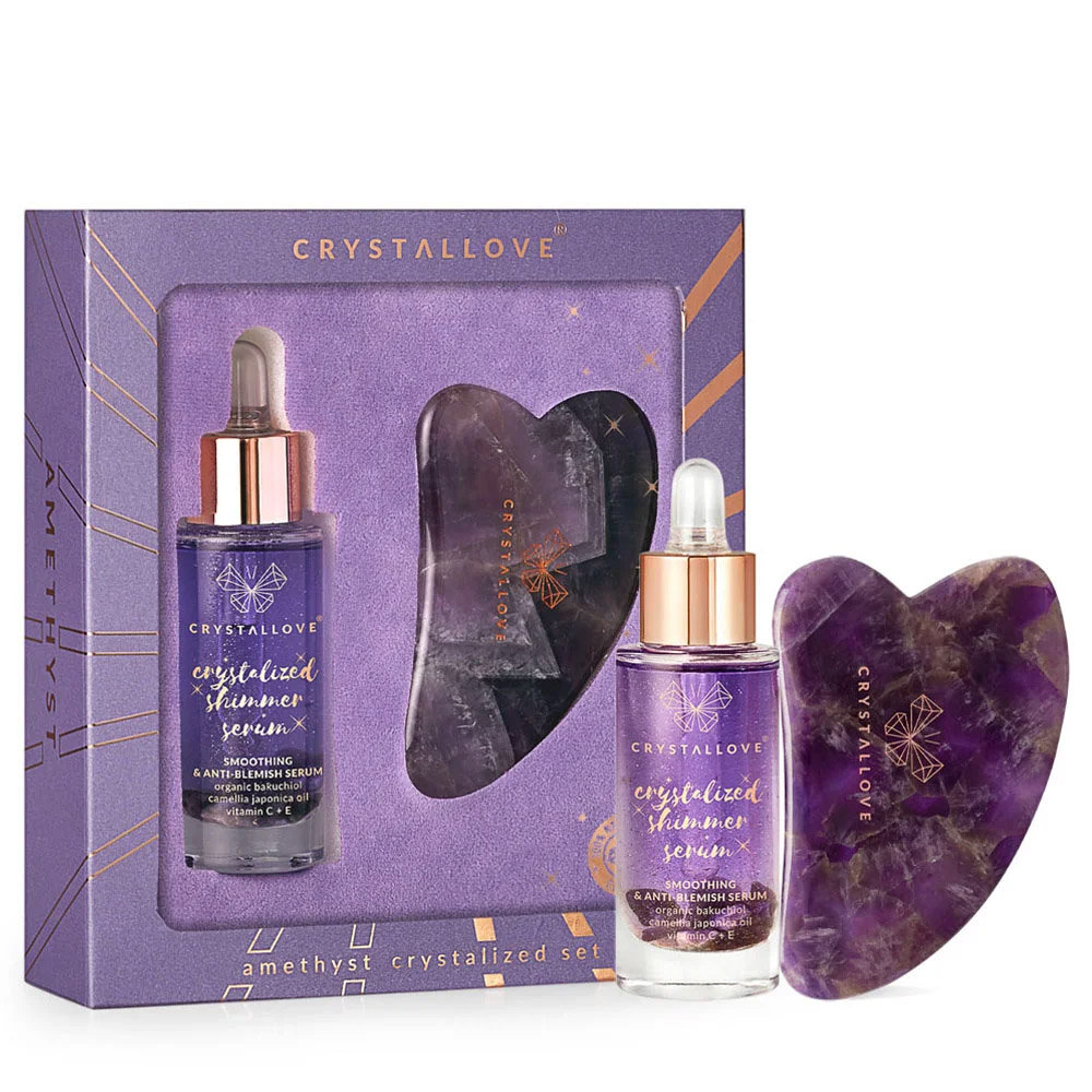 CRYSTALLOVE Amethyst crystalized set - serum do twarzy z ametystem i płytka do masażu gua sha ...