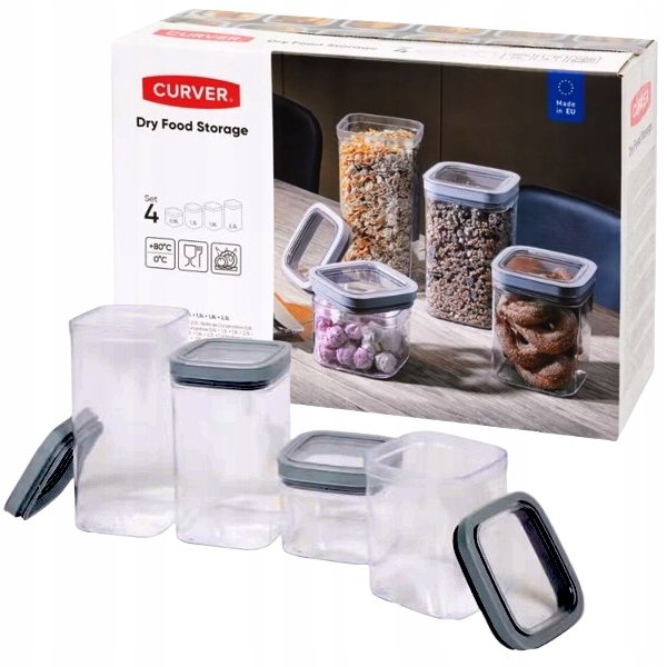 Curver Dry Food Storage Zestaw Pojemników 4szt 0,8/1,3/1,8/2,3L ...