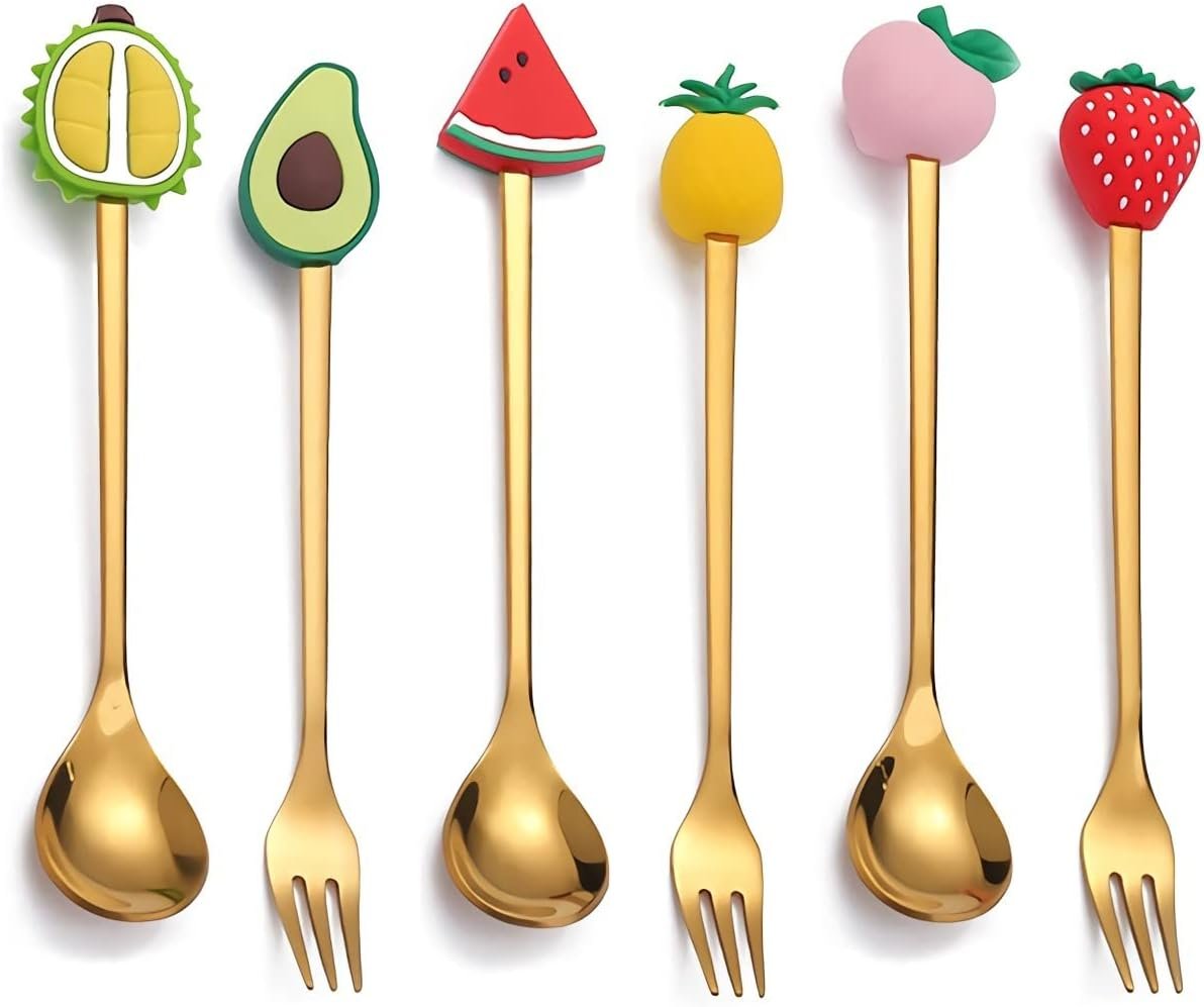 Cute Fruit Dessert Spoon/Fork Mix, 3 Pieces Coffee Scoops And 3 Piece ...