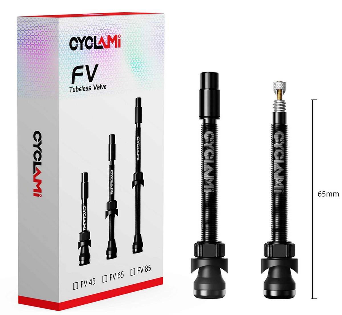 CYCLAMI Wentylki tubeless FV 65 mm – aluminiowe, anodowane, zestaw 2 ...