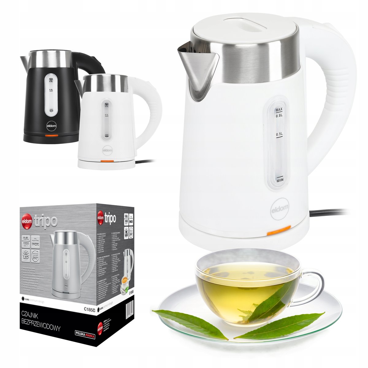 Czajnik bezprzewodowy ELDOM C185 stal szlachetna INOX 0,8L 1000W - Inna marka | AGD Sklep EMPIK.COM