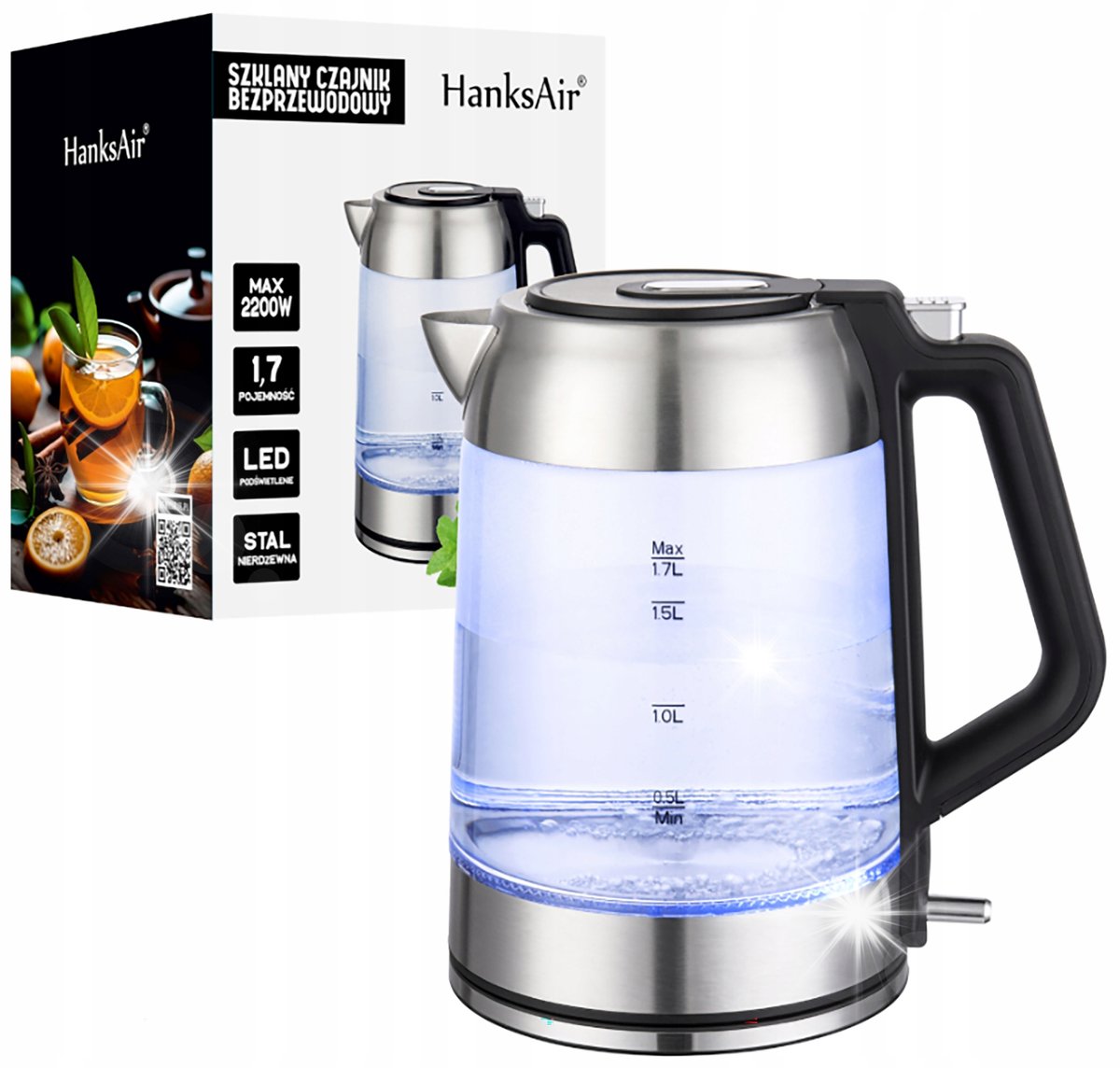 Czajnik Elektryczny Szklany z Podświetleniem LED BEZPRZEWODOWY 1,7L 2220 W - Inna marka | AGD ...