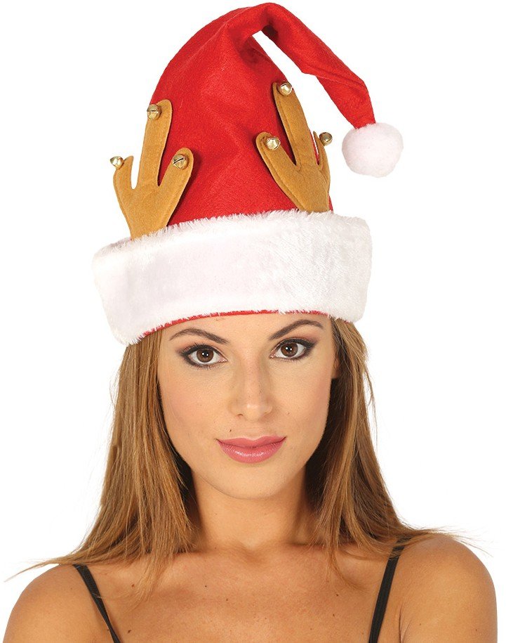 Czapka świętego Mikołaja z rogami renifera i dzwoneczkami dzwonkami ...