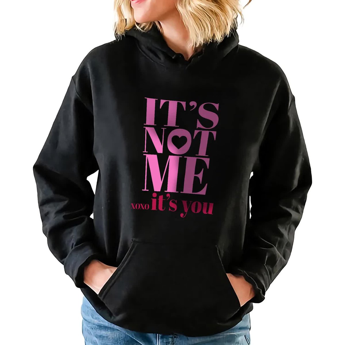 CZARNA BLUZA DAMSKA Z Kapturem IT'S NOT ME LYRICS WZORY Rozmiar L ...