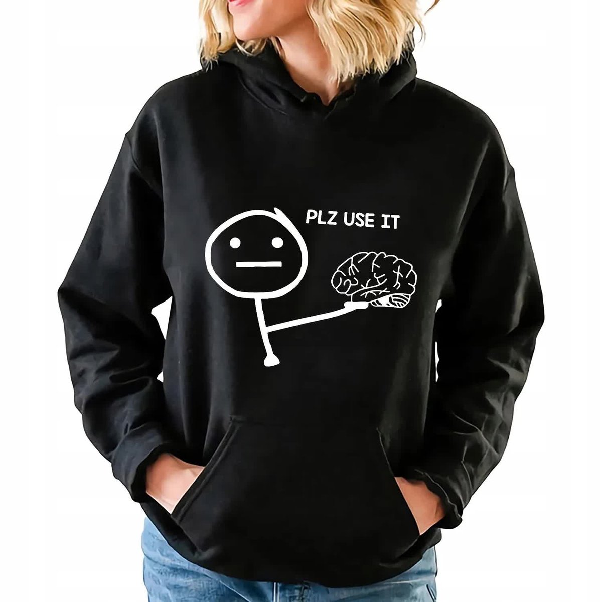 Czarna Bluza z Kapturem PLZ USE IT Kobiece Damskie Piękne Wzory Rozmiar S - Inna marka | Moda ...
