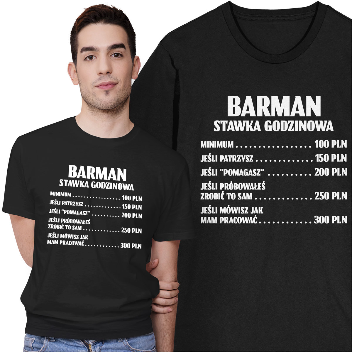 Czarna Koszulka dla Barmana Stawka Godzinowa Prezent Urodzinowy ...