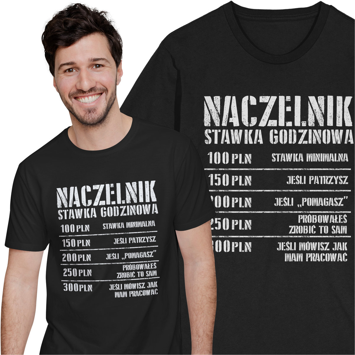 Czarna Koszulka dla Naczelnika Stawka Godzinowa Prezent Urodzinowy - GILDAN | Moda Sklep EMPIK.COM