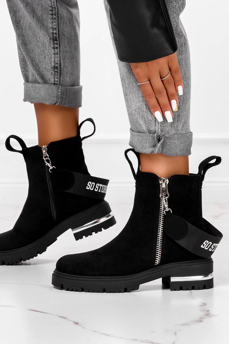 Czarne botki na platformie damskie z ozdobnym suwakiem Casu G22WX12-B-39 - Casu | Moda Sklep ...