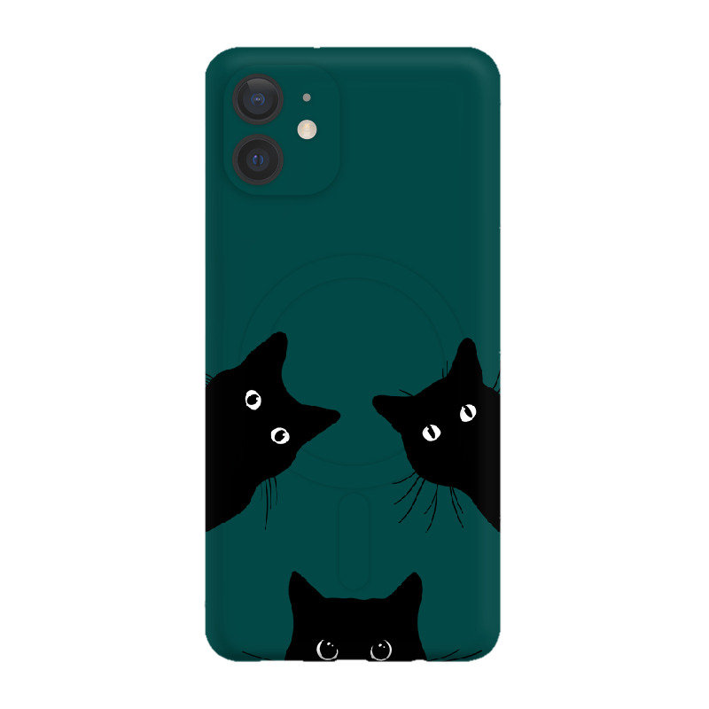 Czarne koty - iPhone 12 mini Etui matowe indukcyjne butelkowa zieleń ...