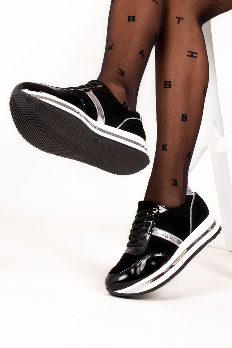 Czarne sneakersy Kati buty sportowe sznurowane polska skóra 7090-39 ...