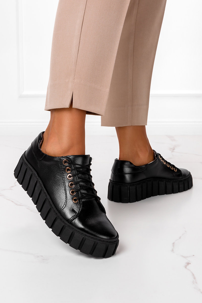 Czarne trampki skórzane damskie creepersy sznurowane PRODUKT POLSKI Casu 469-39 - Inna marka ...