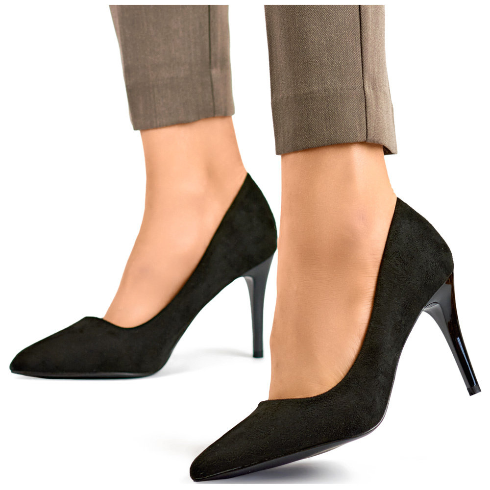 Czarne zamszowe wysokie szpilki czółenka na szpilce 40 - Nelino | Moda Sklep EMPIK.COM