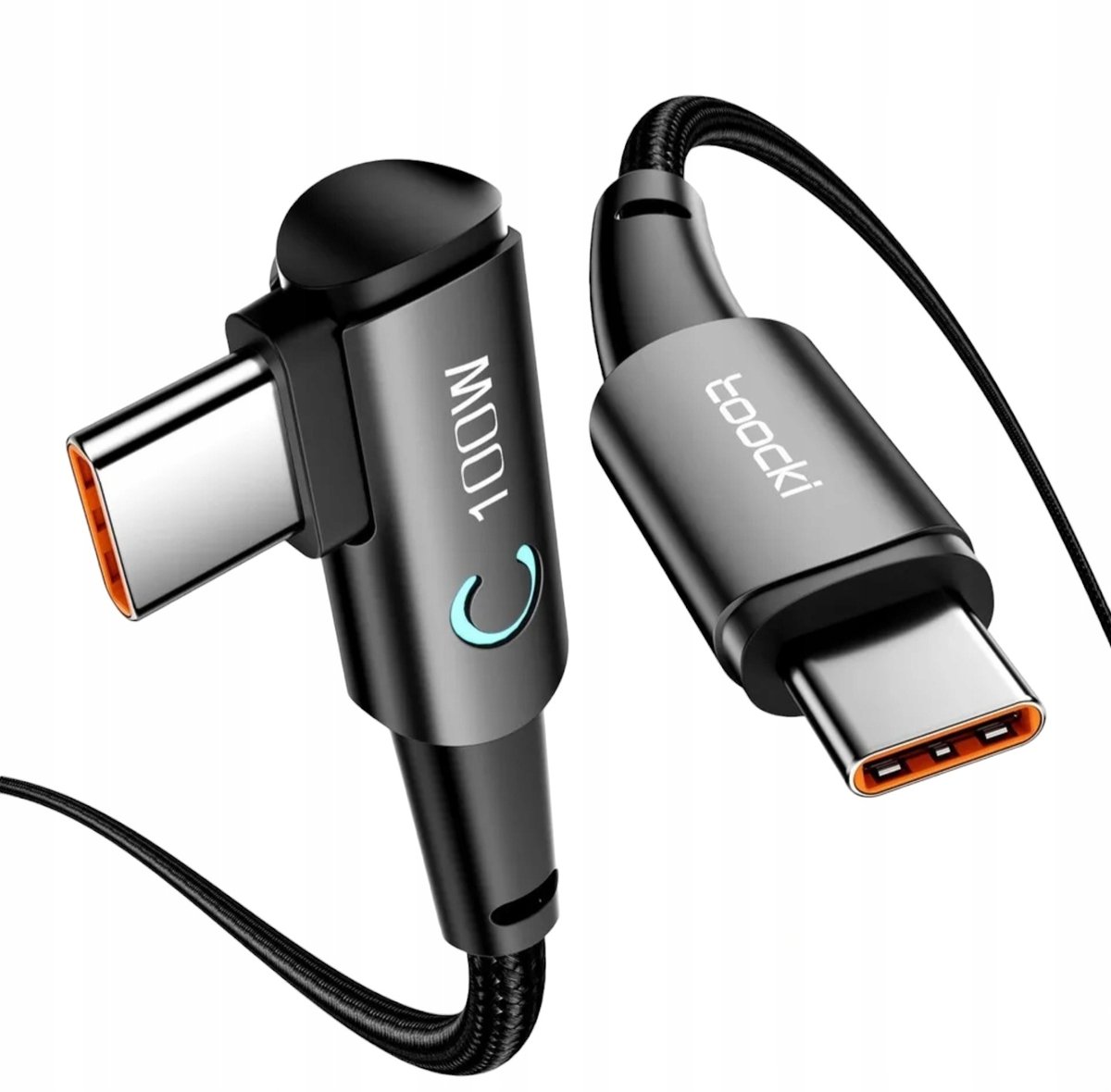 Czarny Kabel Toocki 100w typu C do USB C kabel 2 m. 5A 90 stopni ...