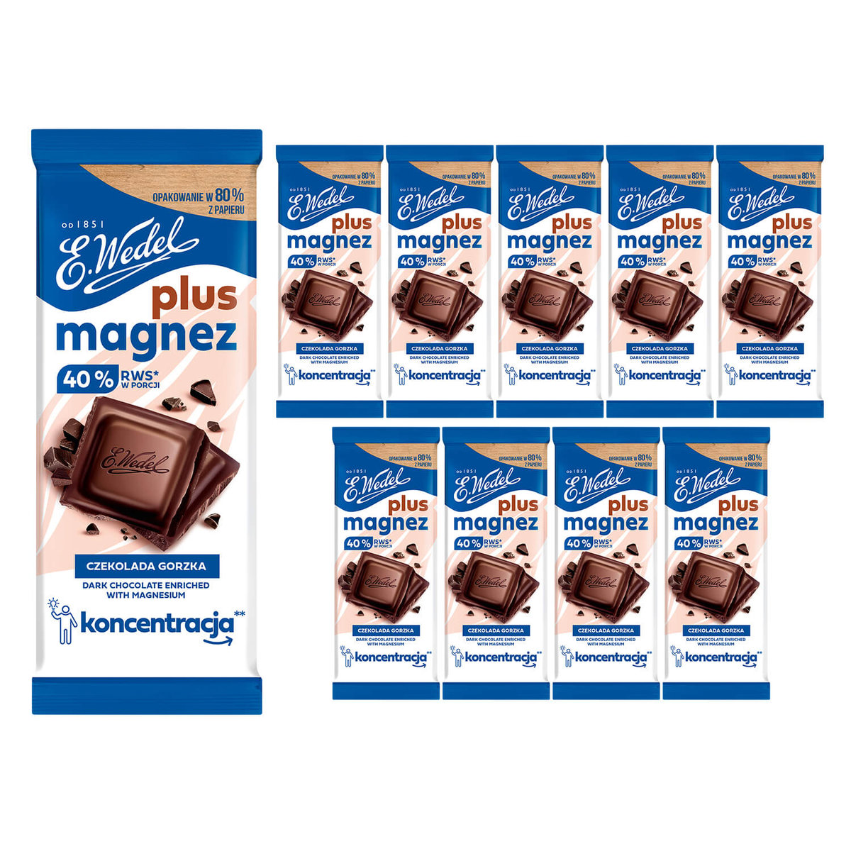 Czekolada E.Wedel plus magnez Gorzka (10 szt. x 80 g) E.Wedel - E ...