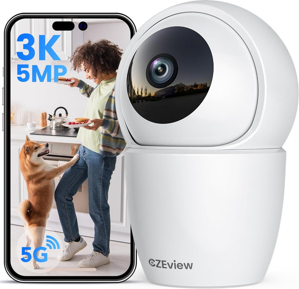 CZEVIEW Kamera 3K 5MP Dual-Band WLAN 360° AI Ruch Nocna Wnętrze - Inna ...