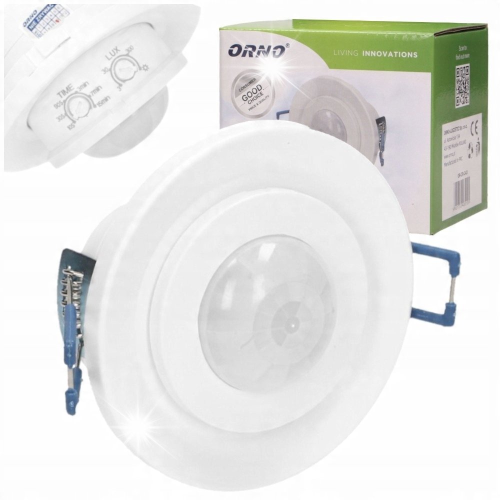CZUJNIK RUCHU SUFITOWY PODTYNKOWY SENSOR PIR LED REGULACJA CZUJKA 800W ...