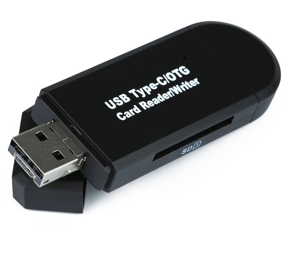 Czytnik kart pamięci SD, microSD | USB, micro USB, USB typ C | USB OTG | CR-023-Czarny ...