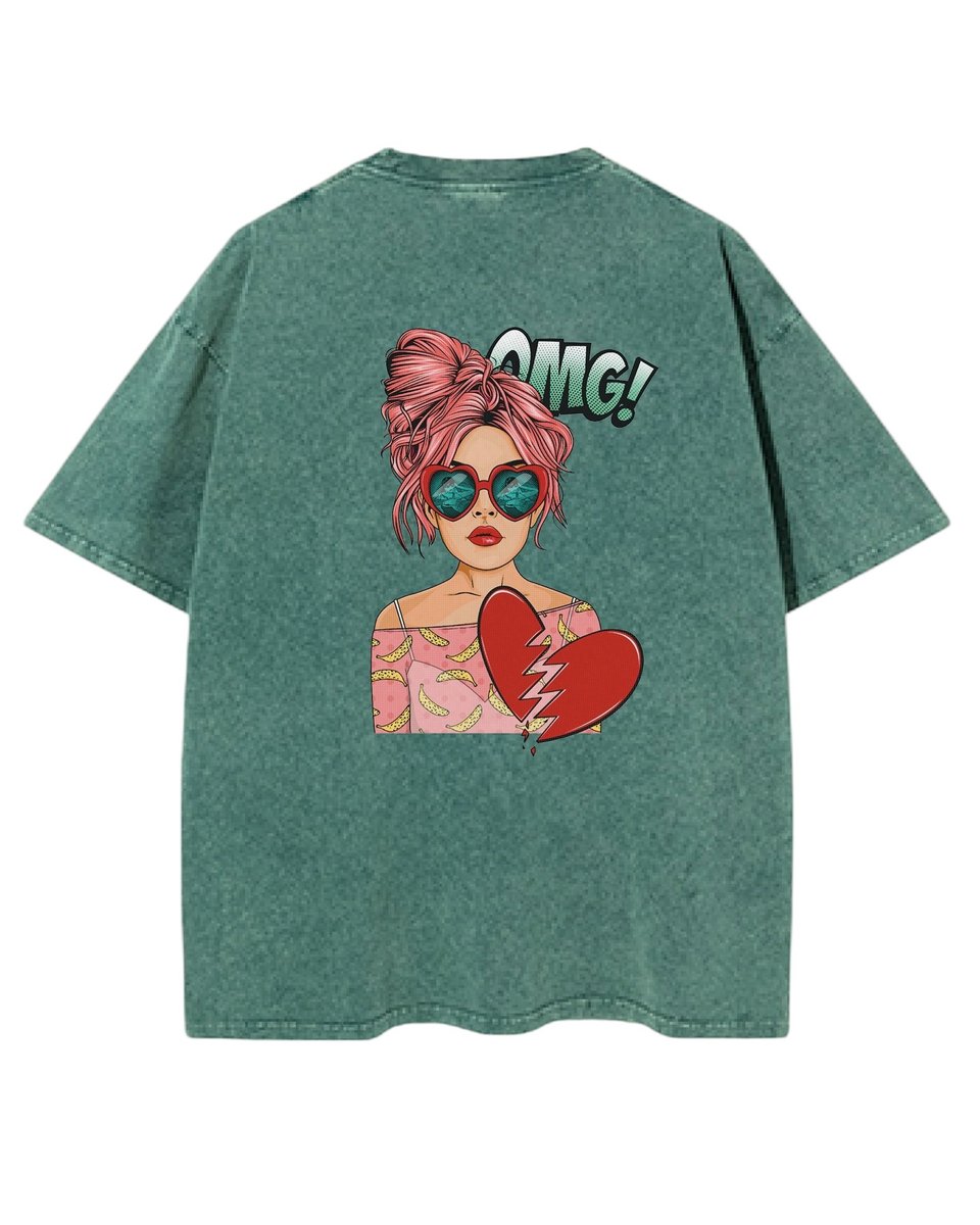 Damska koszulka oversize efekt sprania Złamane Serce Zdrada Zielona XXL - TeeLove | Moda Sklep ...