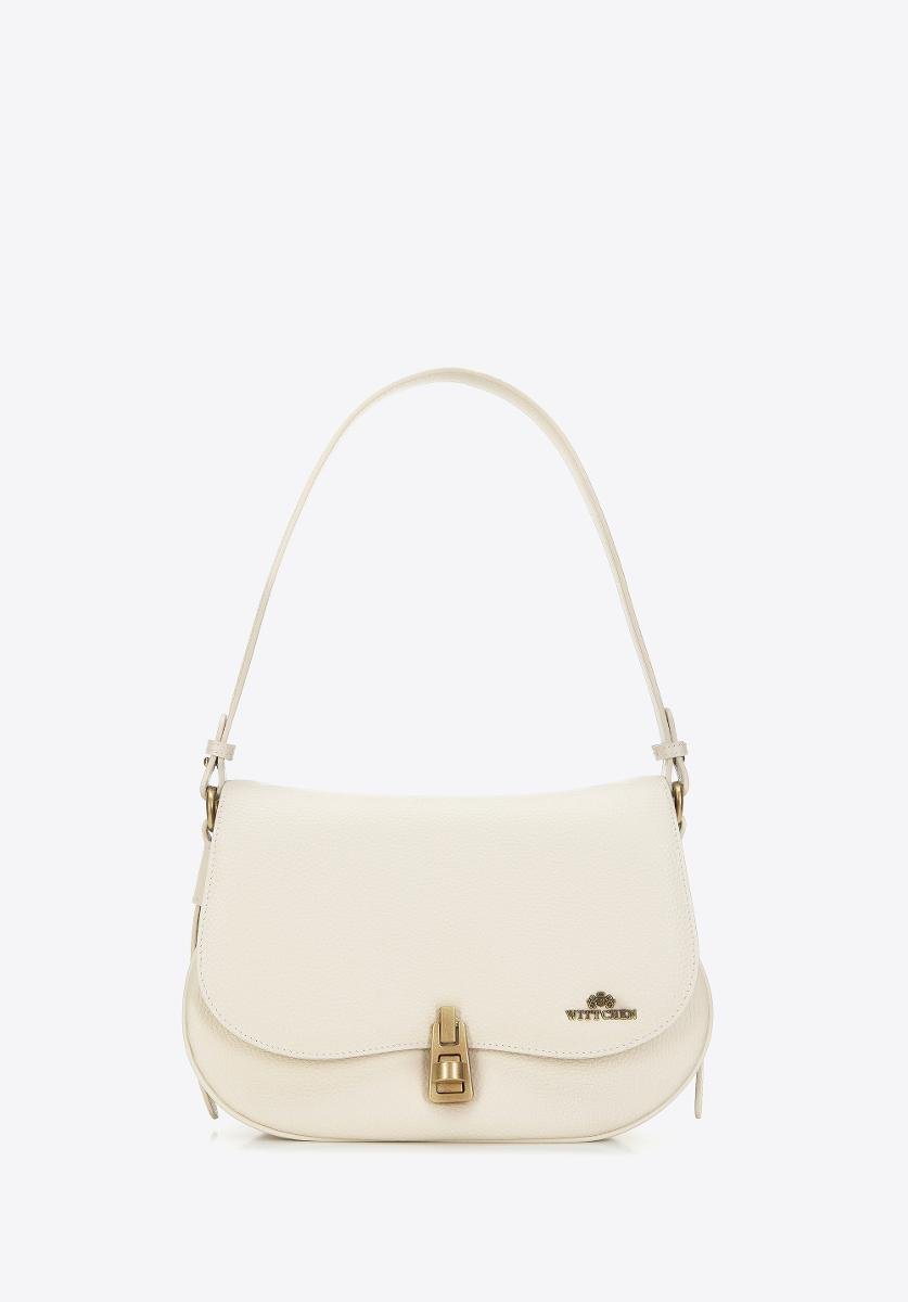 Damska torebka skórzana z zaokrągloną klapą mała kremowa - WITTCHEN ...