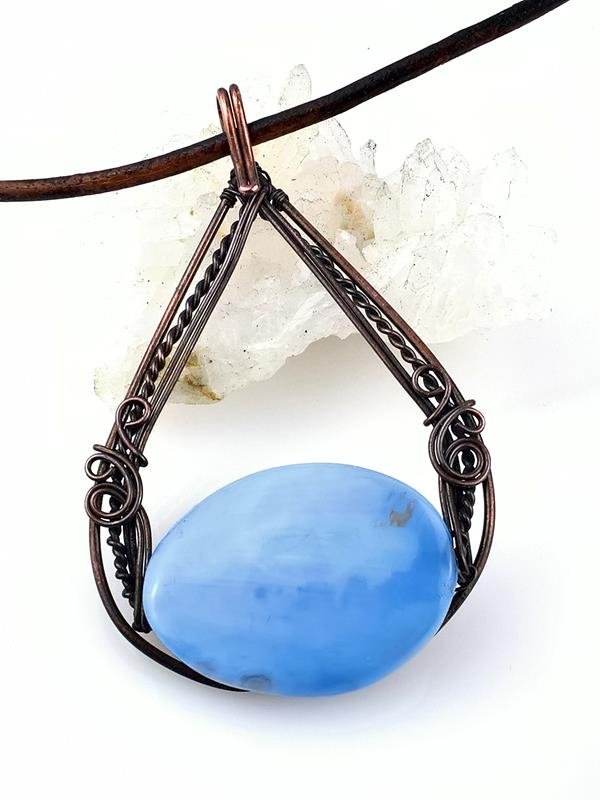 Damski wisiorek miedziany 5.4x3.5 cm, chalcedon, znak Raka, rzemyk 47 ...